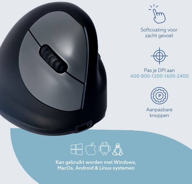 Muis R-Go Ergonomisch HE Break Wireless Rechts M bij ICT-Store.nl
